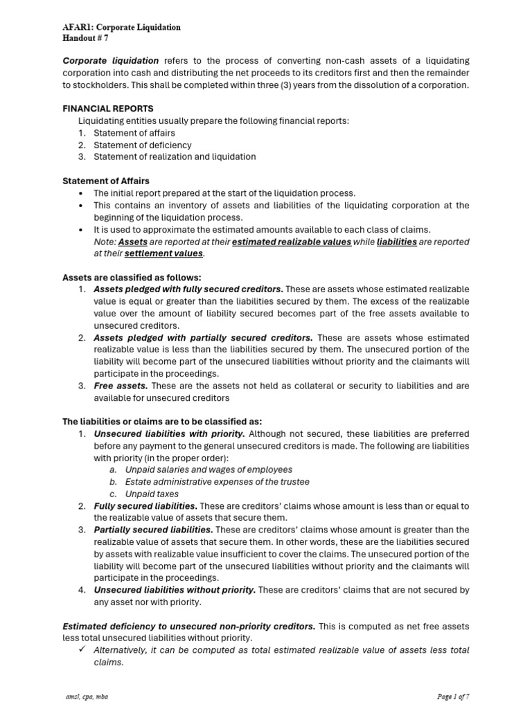 Corporate Liquidation Process Explained | PDF | Balance Sheet | Equity ...
