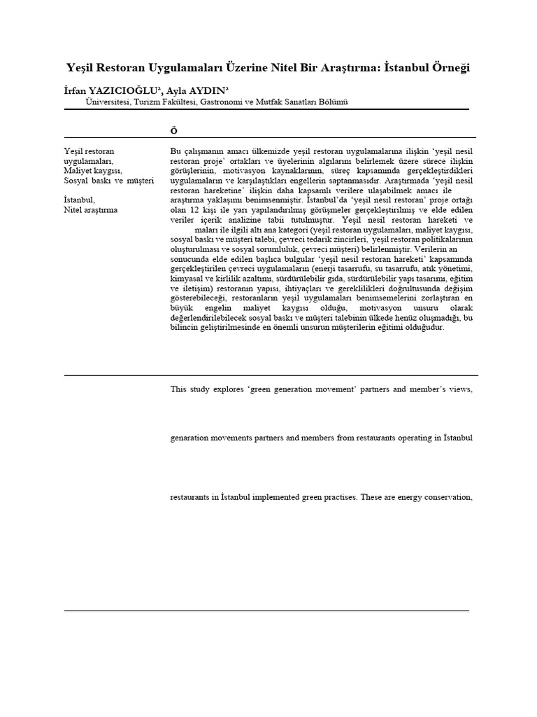 Ye - Il Restoran Uygulamalar - Zerine Nitel Bir Ara - T - Rma - Stanbul ...