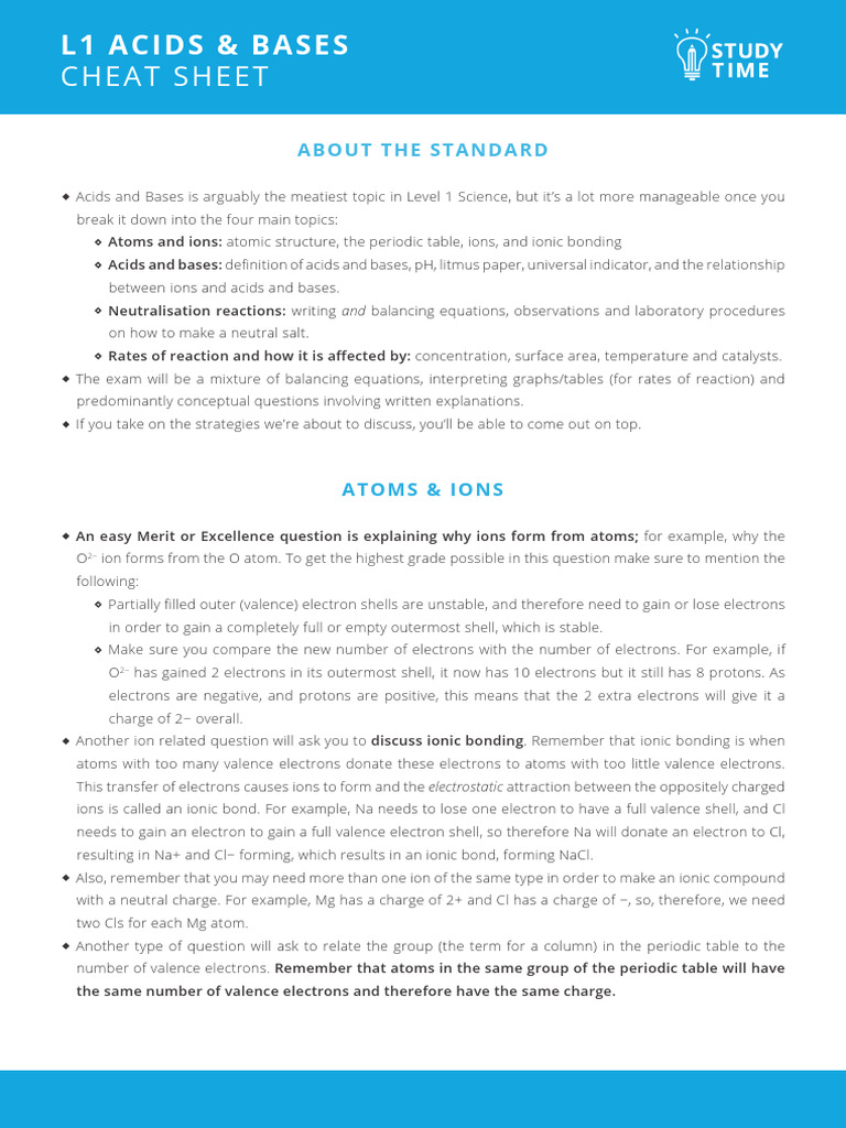 L1 Acids and Bases Cheatsheet | PDF | Ionic Bonding | Ion