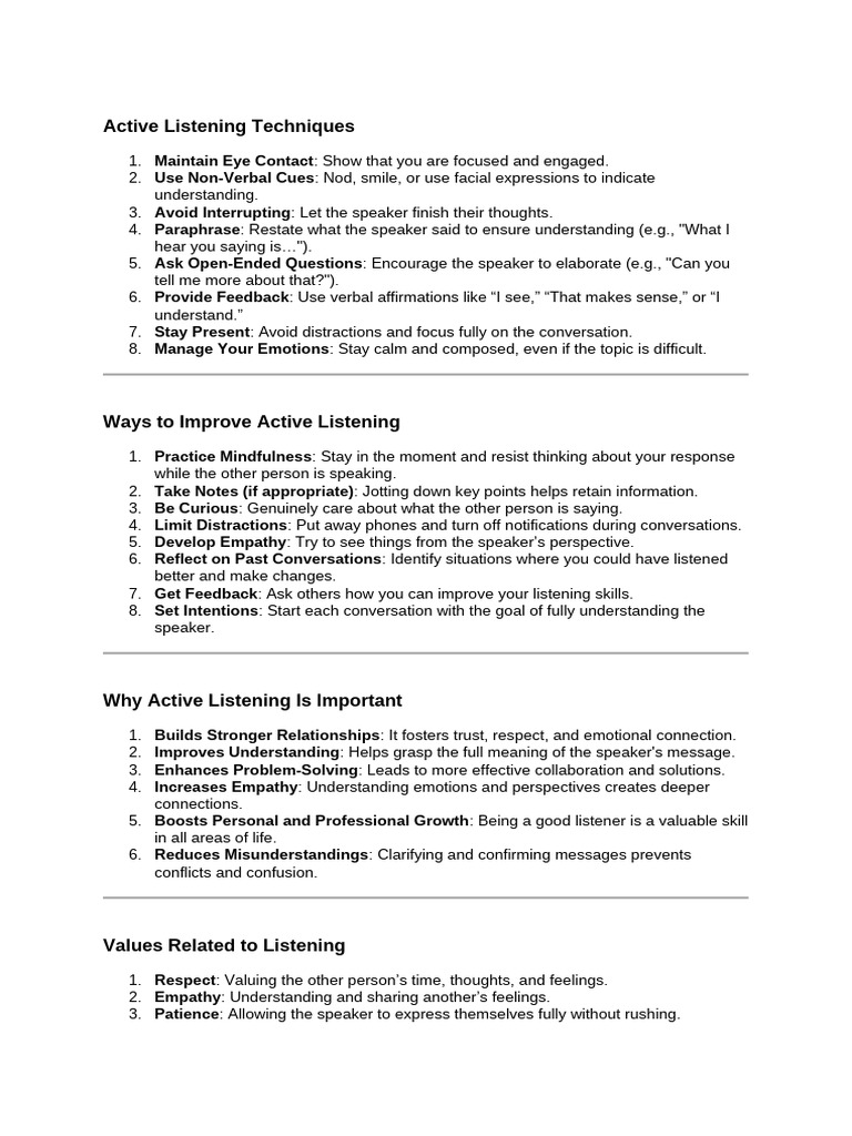 Active Listening Techniques Explained | PDF | Psychology | Social ...