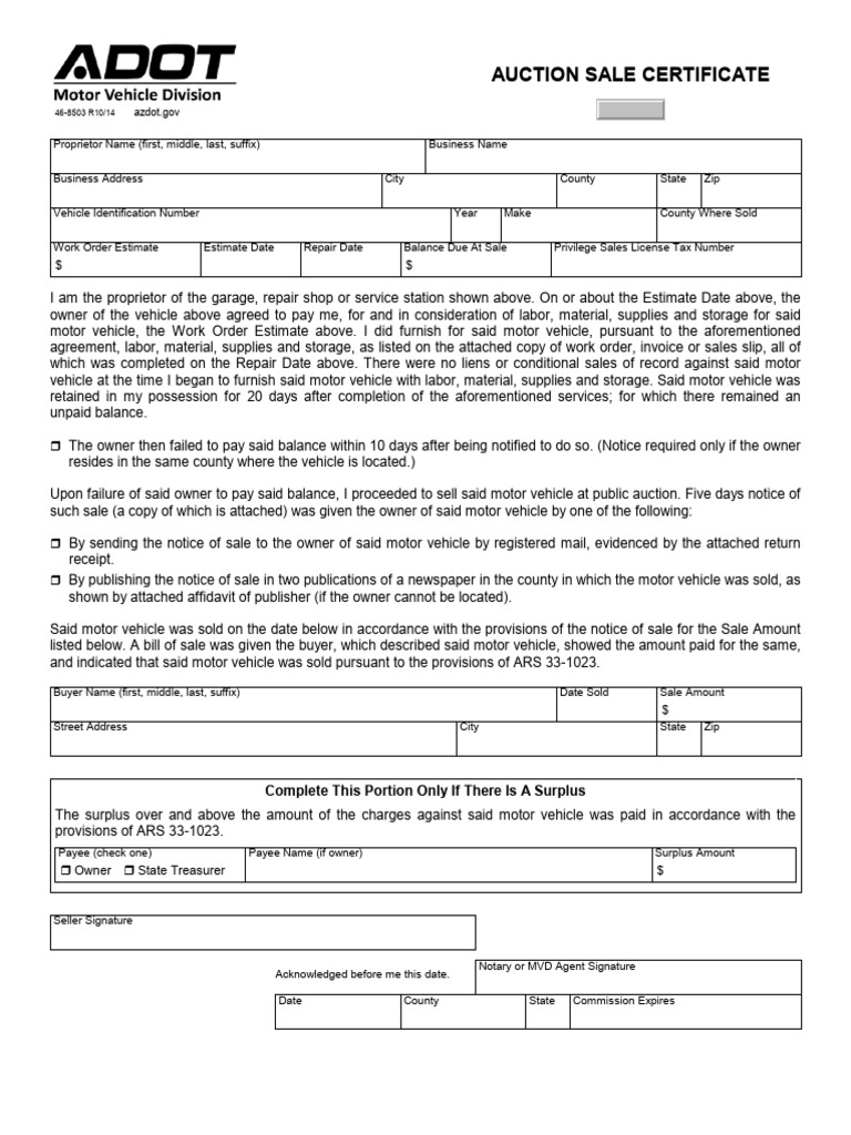 Auction Sale Certificate Template | PDF