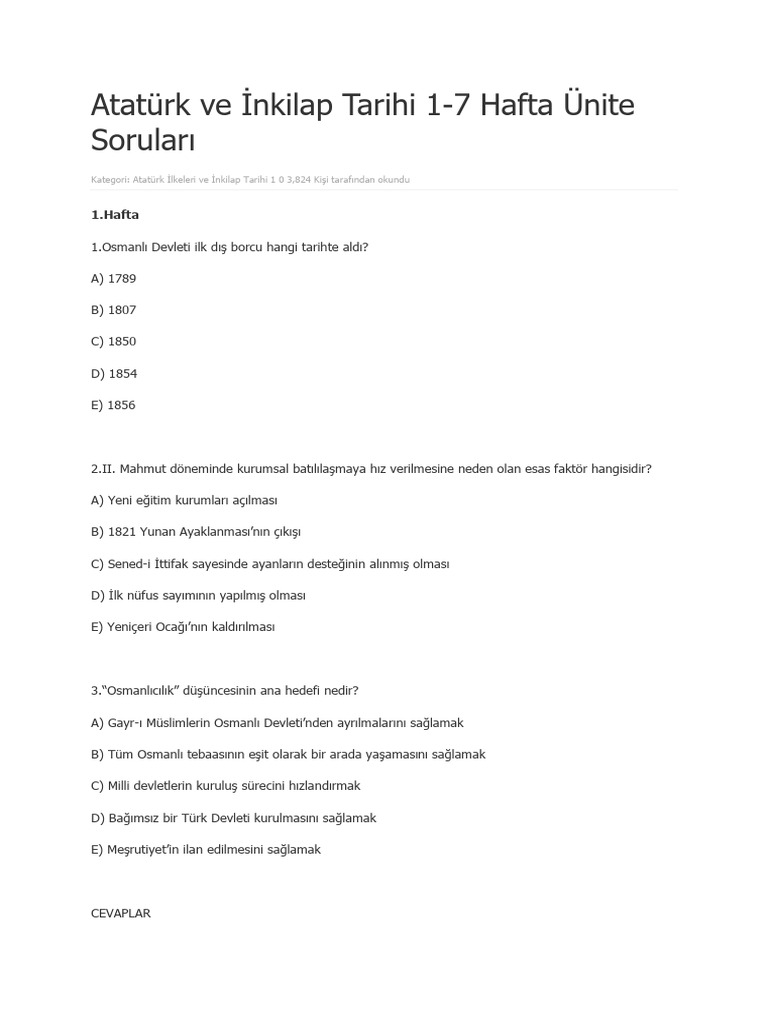 Ataturk Ve Inkilap Tarihi 1 Vize Calisma | PDF