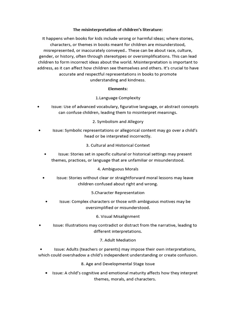 The Misinterpretation of Children's Literature:: Elements | PDF ...