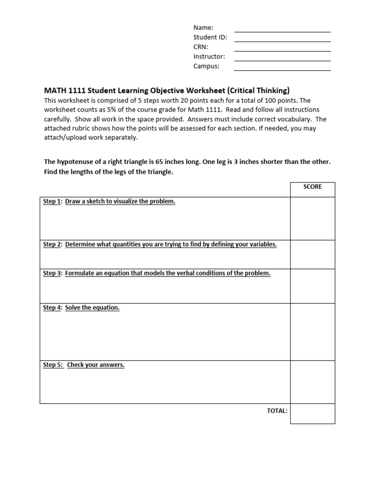 MATH 1111 SLO Worksheet 2 | PDF