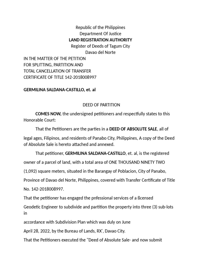 Deed of Partition | PDF | Deed | Real Property Law