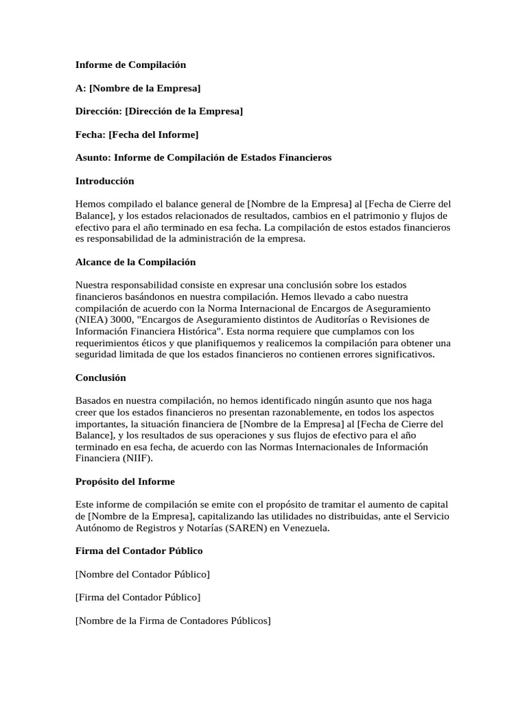 Informe de Auditoria y Compilacion | PDF | Auditoría | Estado financiero
