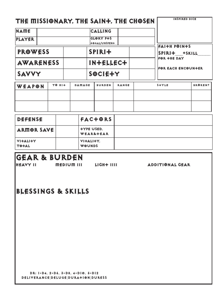 Character Sheets For The Lord Fillable 2nd Edition | PDF