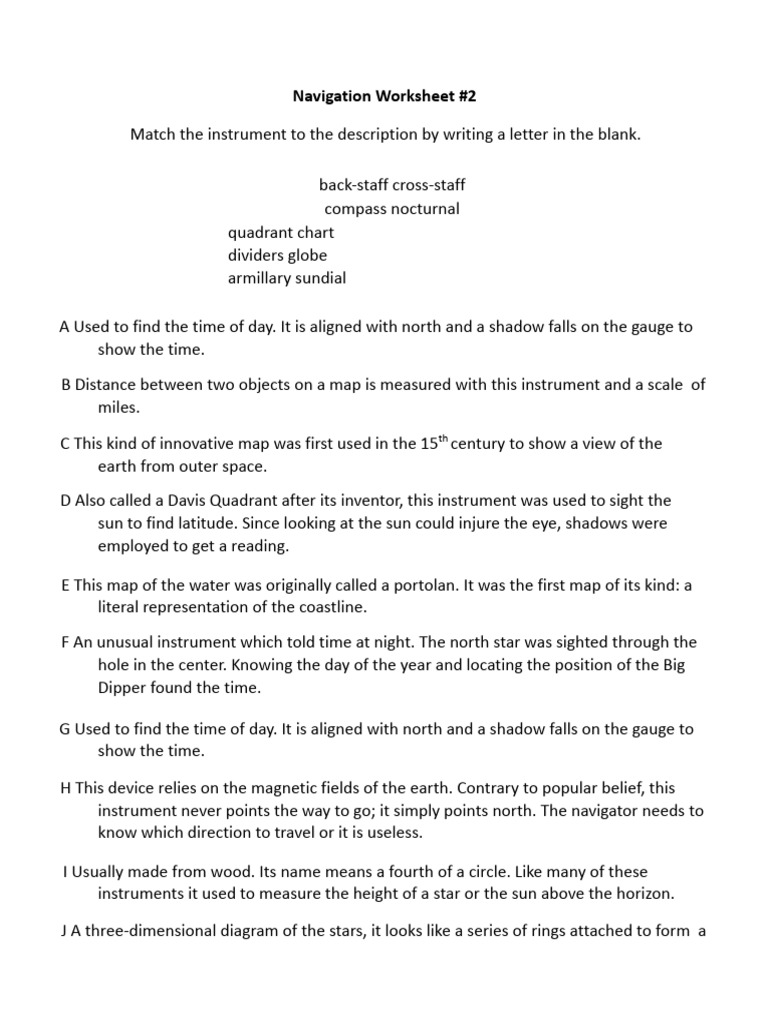 Age of Exploration (Instruments Worksheet) | PDF