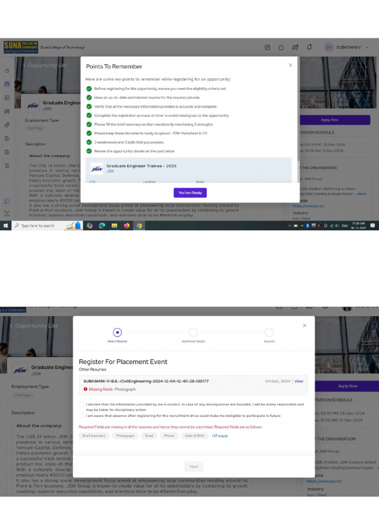 JSW Registration | PDF