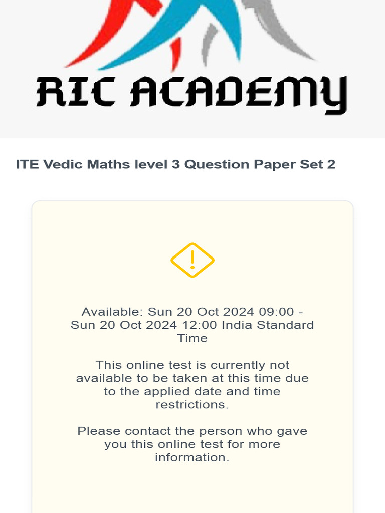 ITE Vedic Maths Level 3 Question Paper Set 2 | PDF