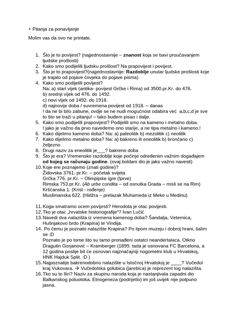 Pitanja Za Ponavljanje | PDF