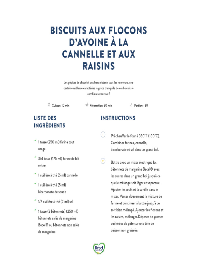 Biscuits Aux Flocons D'avoine À La Cannelle Et Aux Raisins | PDF