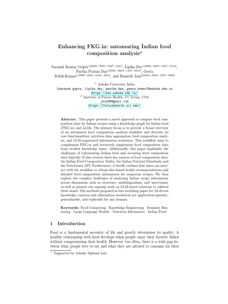Enhancing FKG - in Automating Indian Food Composition Analysis | PDF ...