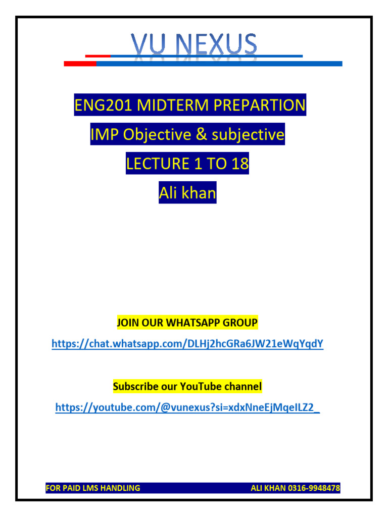 Eng201 Imp Mqcs And Short Notes For Midterm By Ali Khan Ak 1 Pdf Communication Sentence