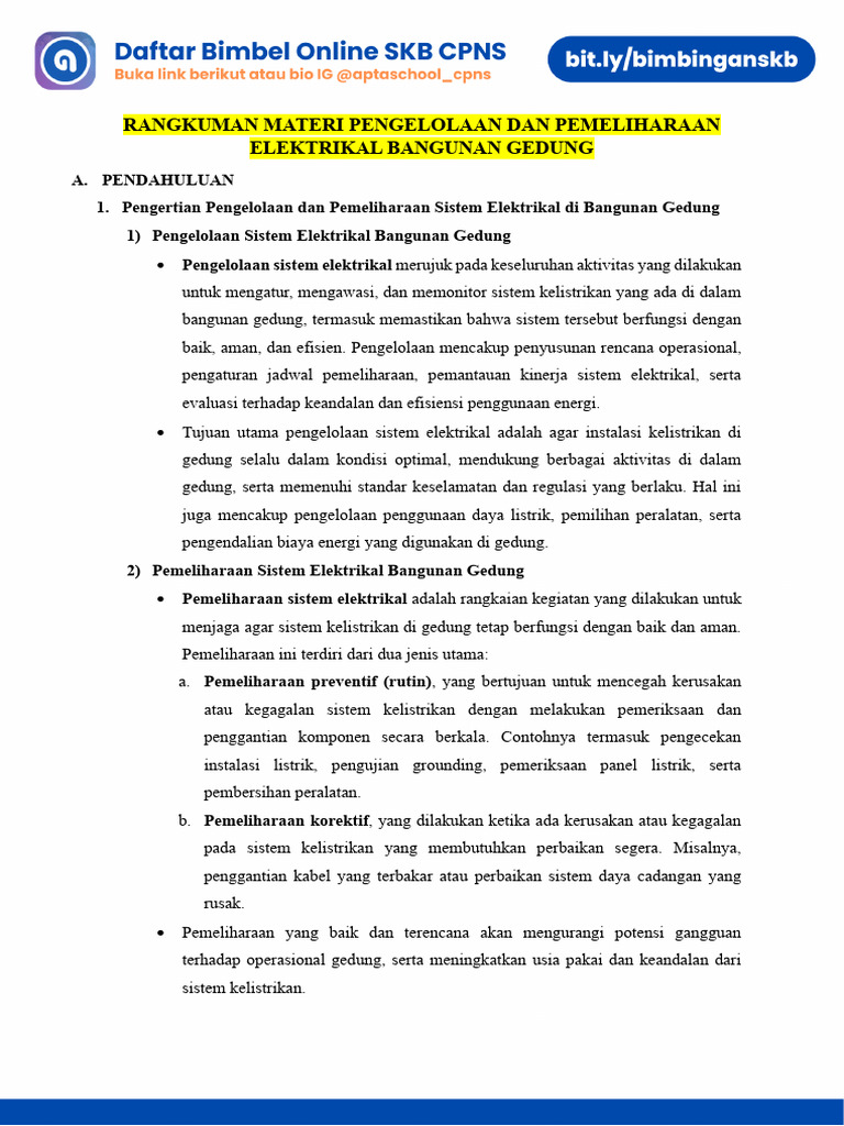 Pengelolaan Dan Pemeliharaan Elektrikal Bangunan Gedung | PDF