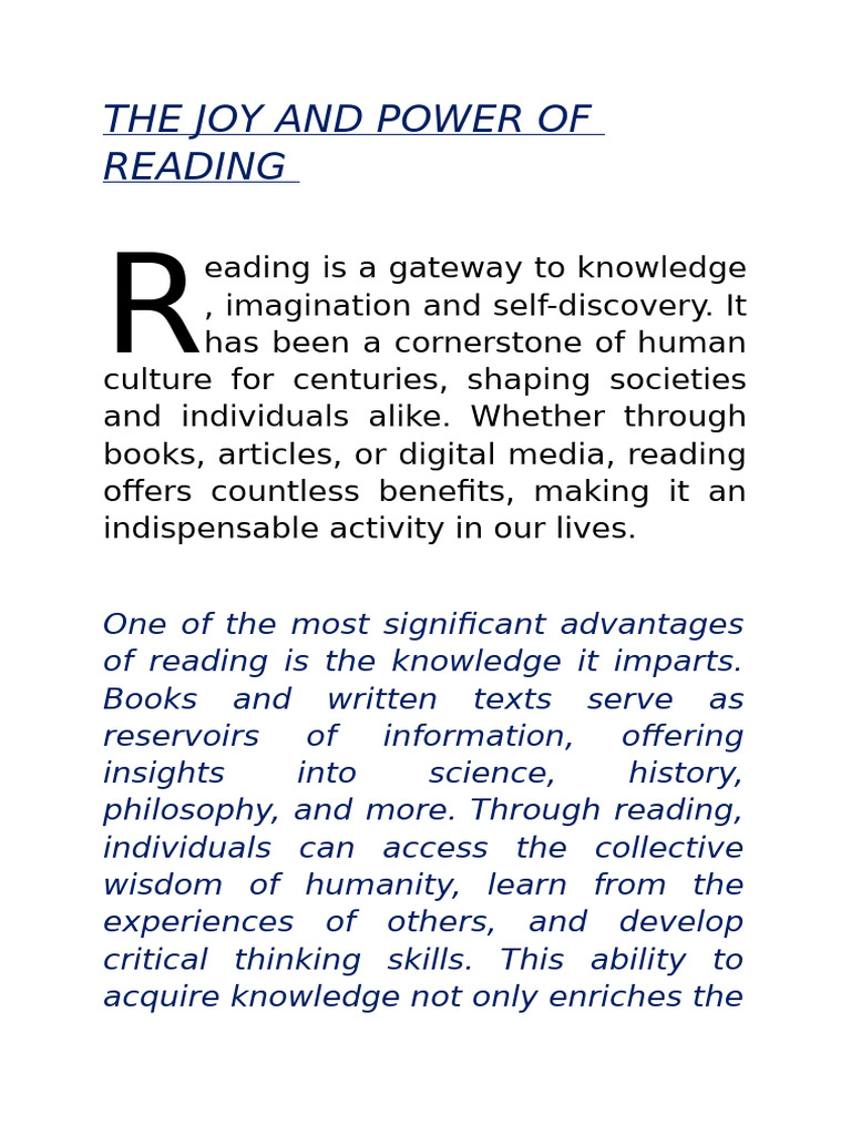 THE JOY AND POWER OF READING | PDF