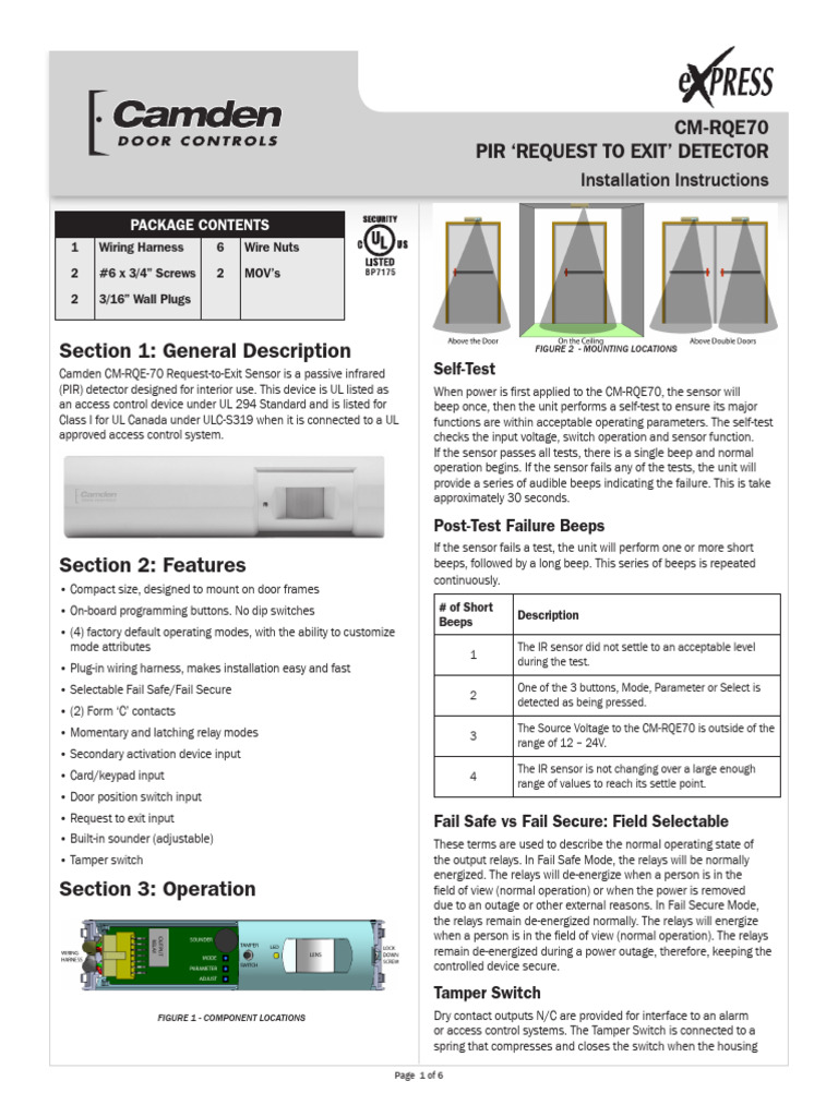 CM RQE70 Installation Instructions | PDF | Relay | Switch