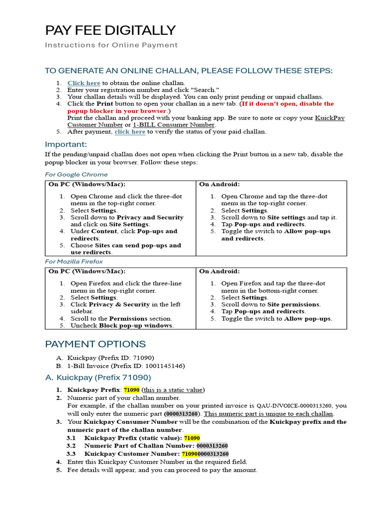 Online Fee Payment Instructions | PDF | Banks | Payments