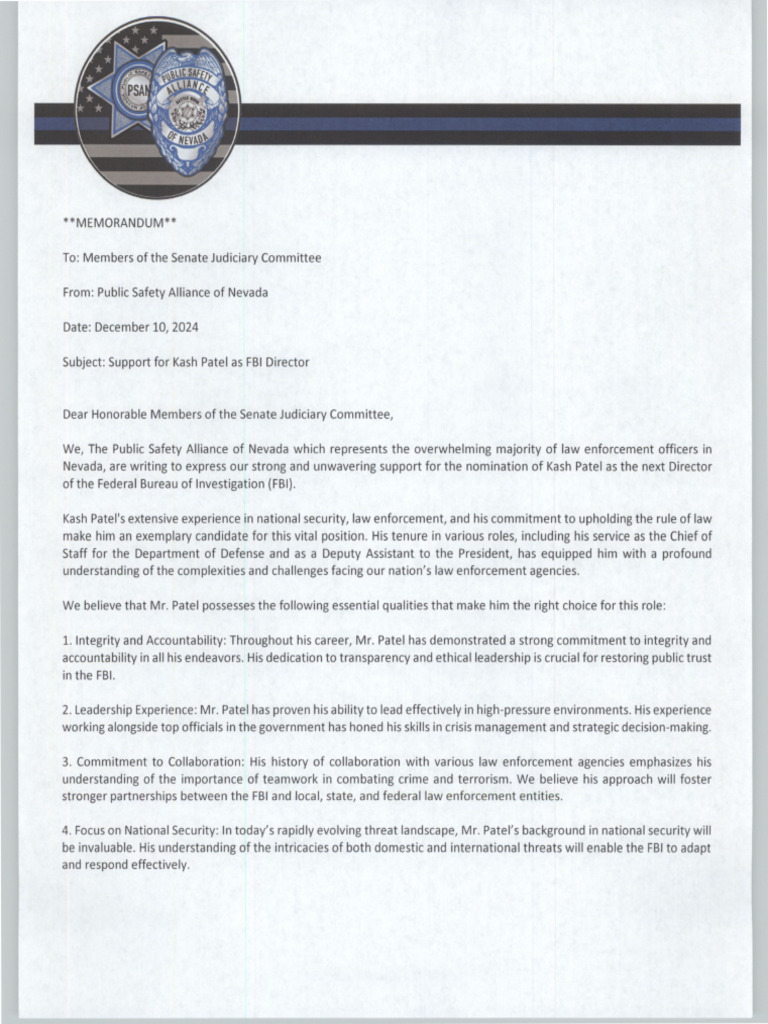 PSAN Letter Re: Kash Patel | PDF