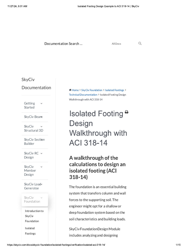 Isolated Footing Design Example To ACI 318-14 - SkyCiv | PDF