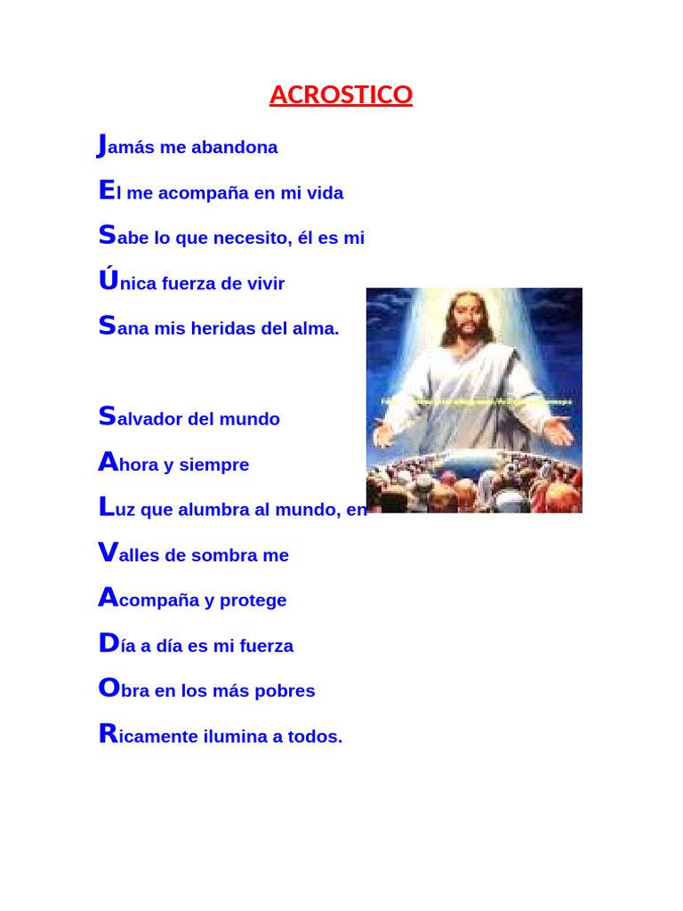 Acrostico Jesus Salvador | PDF