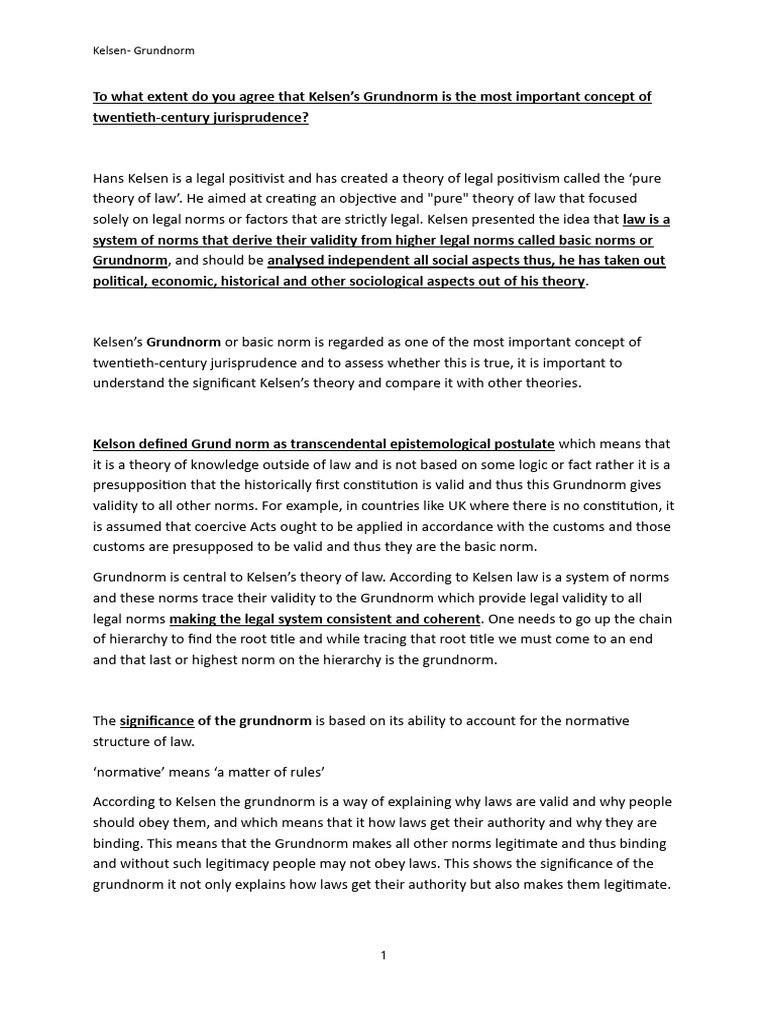Kelsen - Grundnorm Essay | PDF | Jurisprudence | Theory