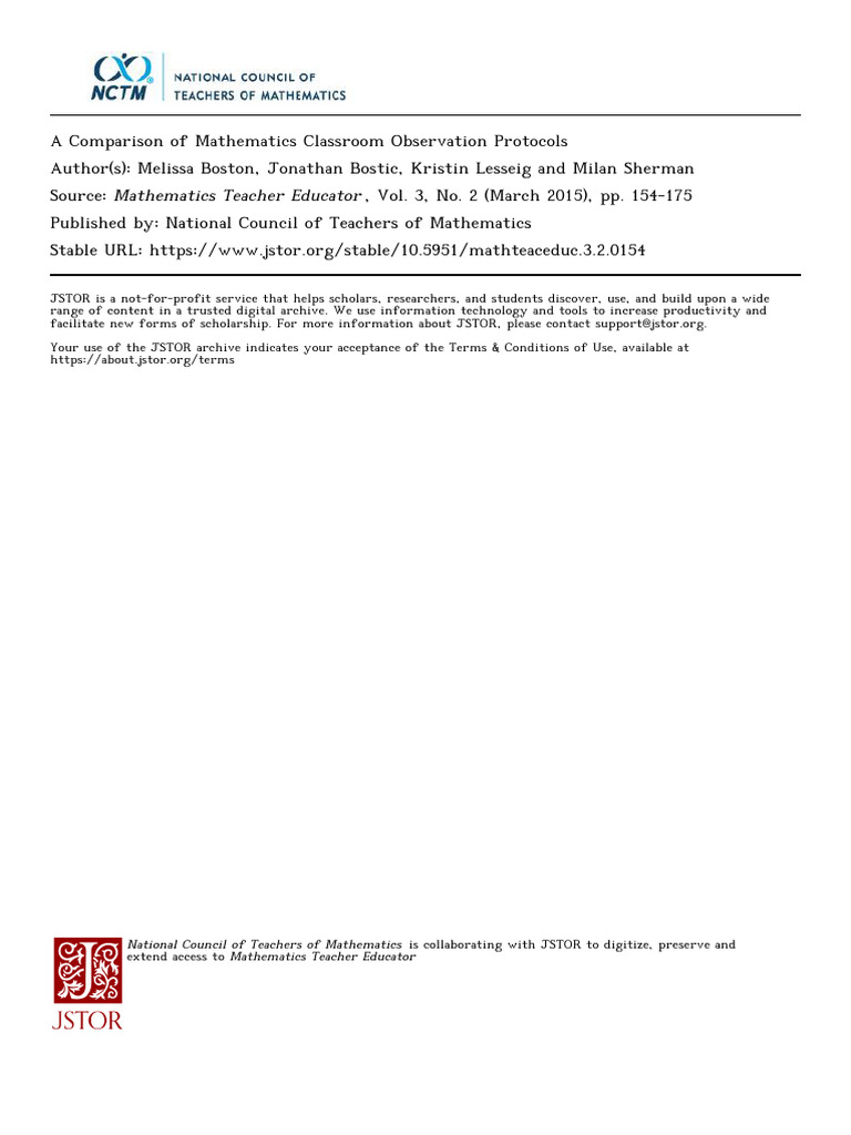A Comparison of Mathematics Classroom Observation Protocols | PDF | Teachers | Program Evaluation