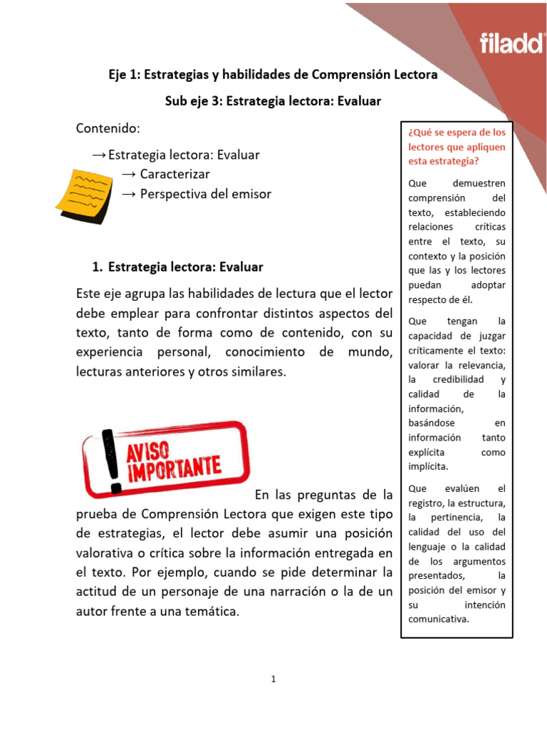 Comprension Lectora Guia T Eje 13 Estrategia Lectora - Evaluar - Removed | PDF | Comprensión lectora