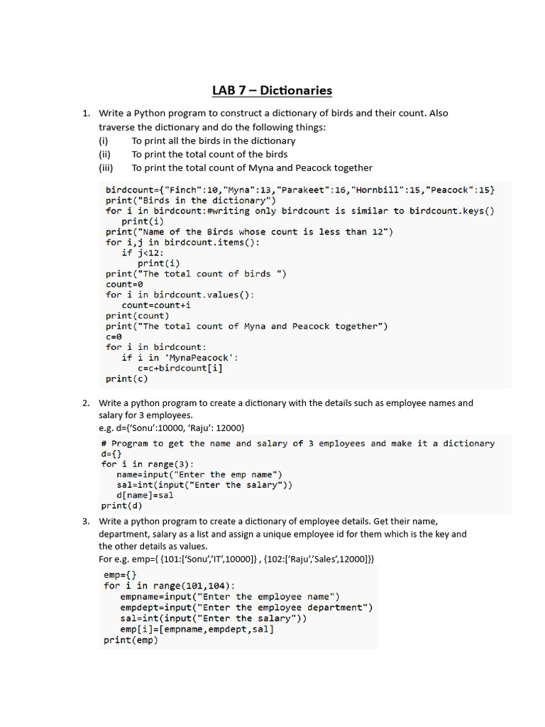 LAB 7 - Dictionaries | PDF
