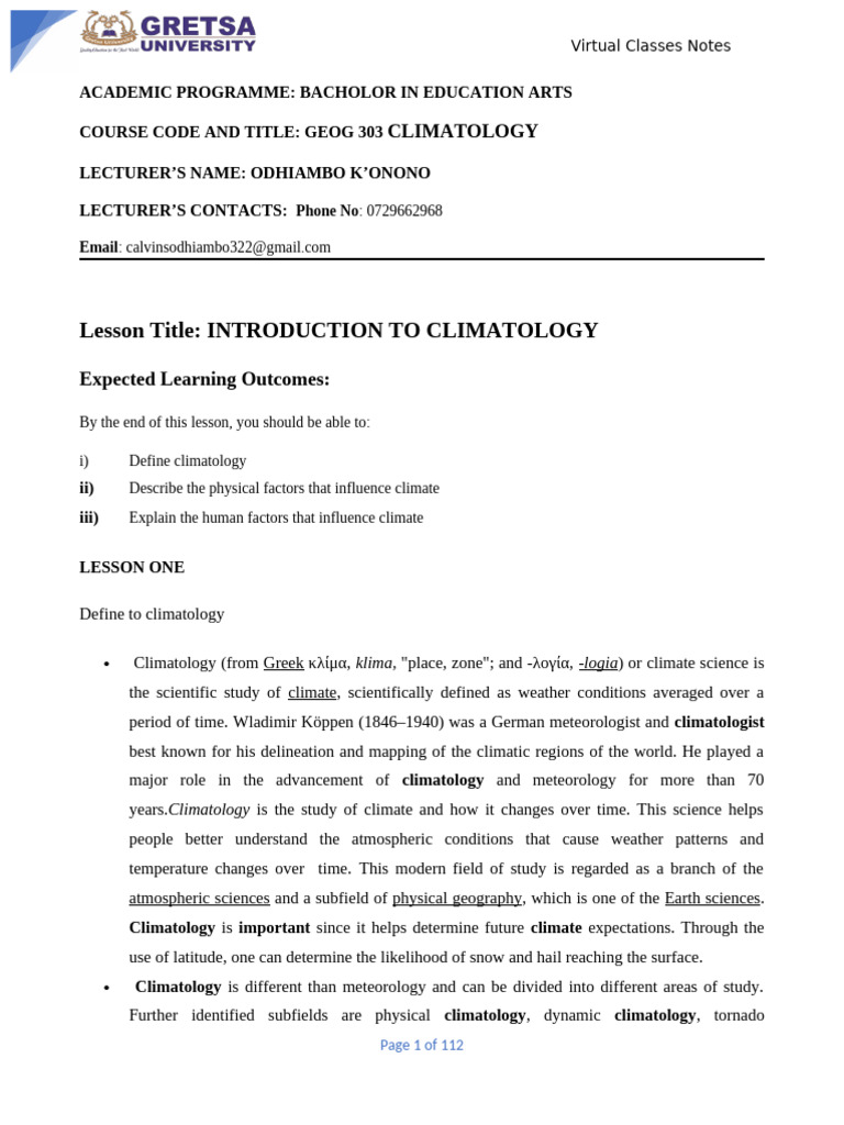 All Notes Climatology_081704 | PDF | Greenhouse Gas | Atmosphere Of Earth