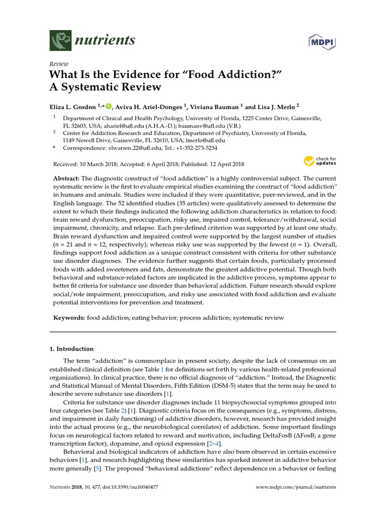 Evidence for Food Addiction: A Review | PDF | Food Addiction ...