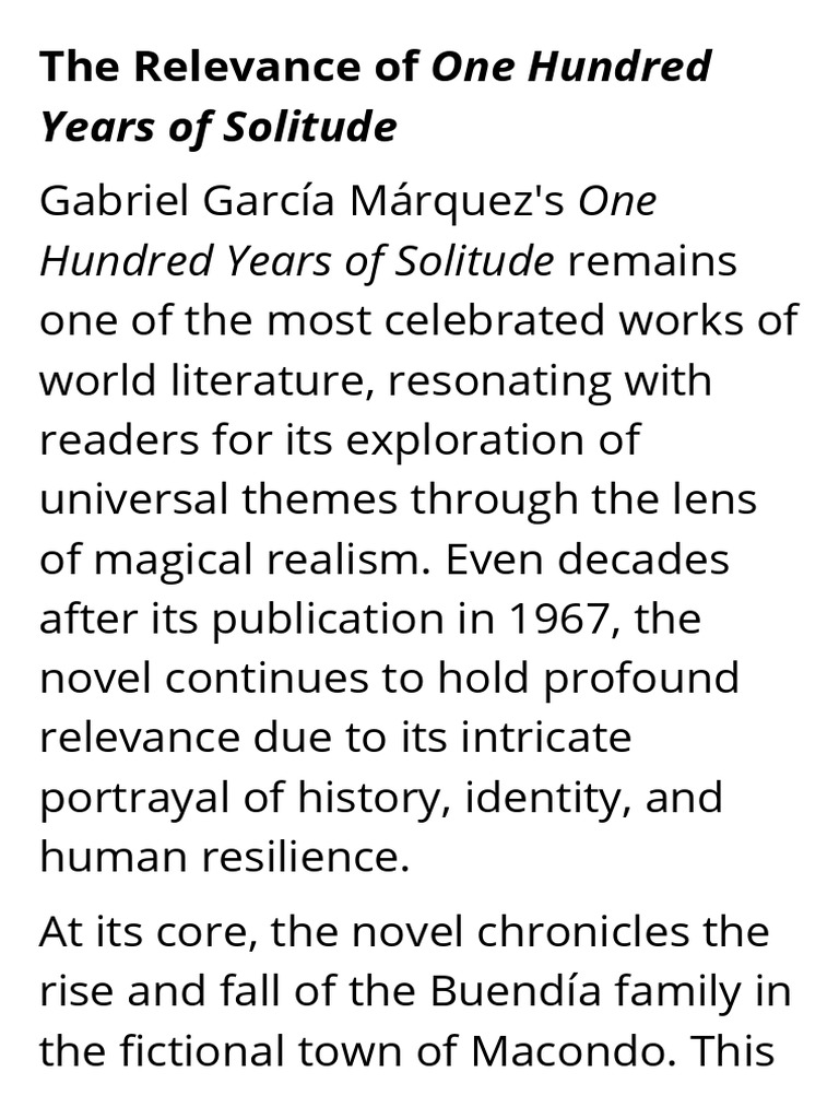 The Relevance of One Hundred Years of Solitude | PDF