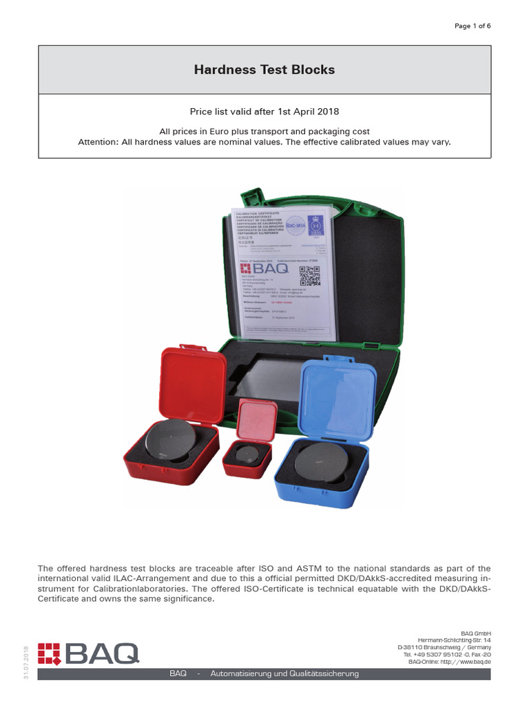 HLD Hardness Test Blocks - Price List 2018-07-31 | PDF | Metrology ...