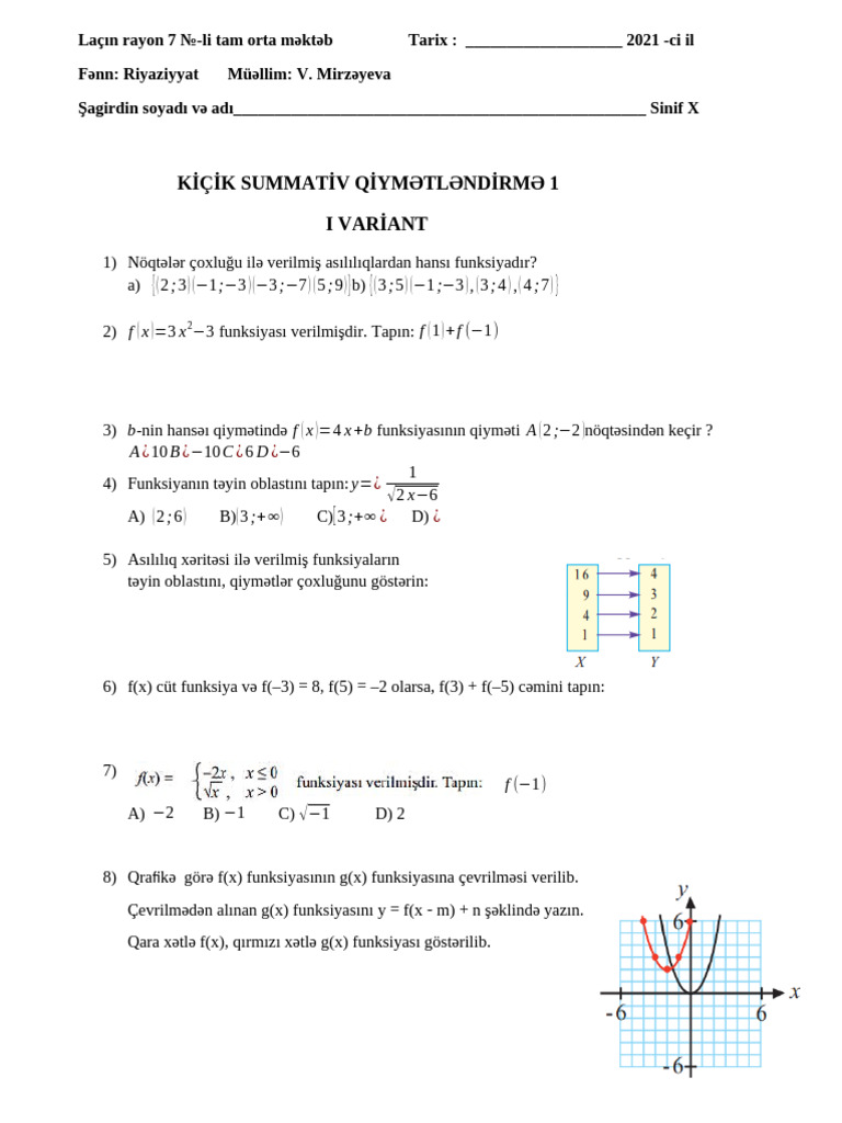 Riyaziyyat 10-Cu Sinif KSQ 1.do | PDF