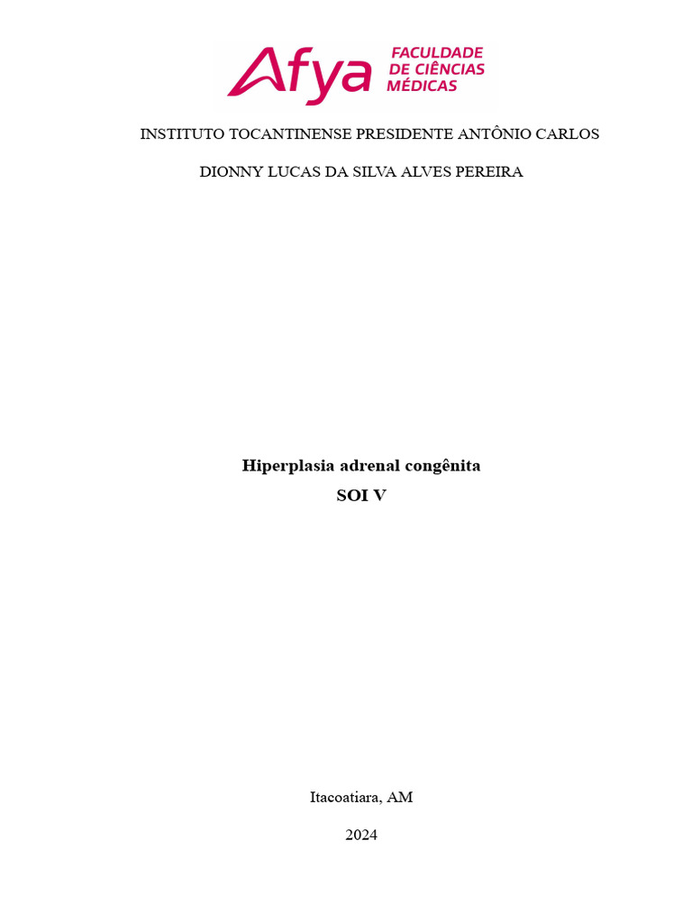 CAPA TICS, Hiperplasia adrenal congênita | PDF | Glândula suprarrenal | Especialidades médicas