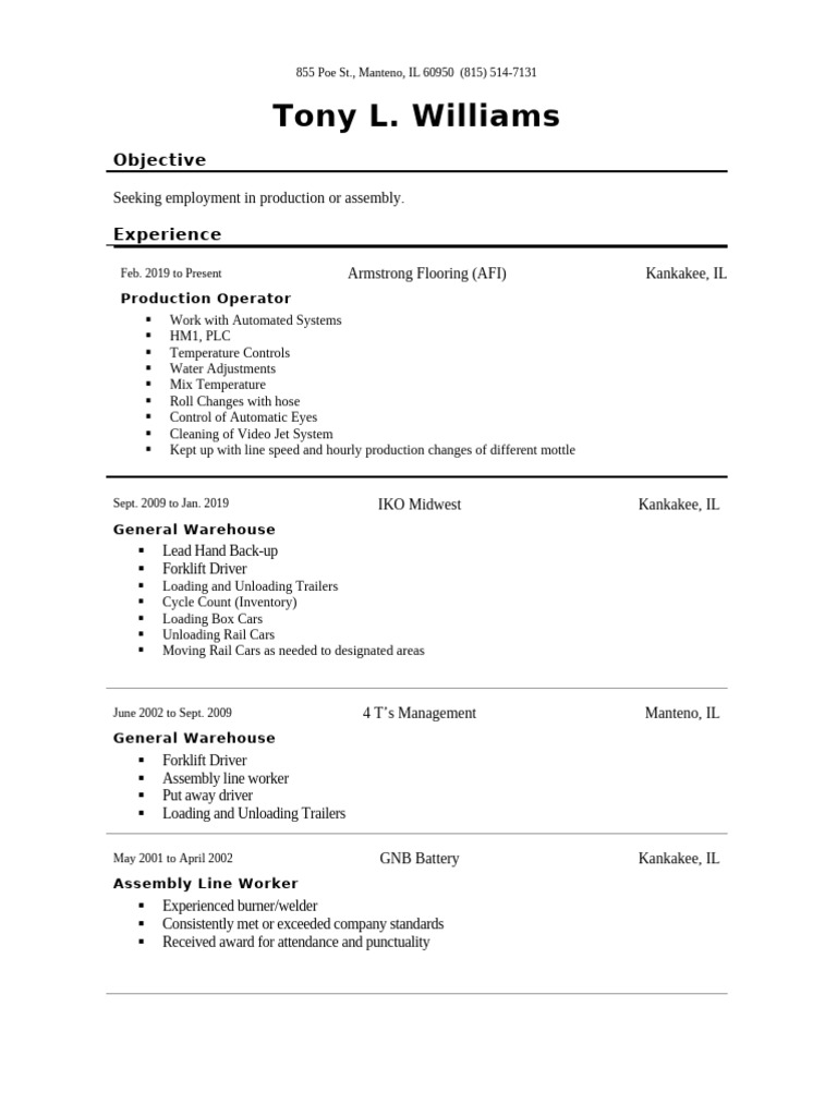 Tony Williams Resume | PDF