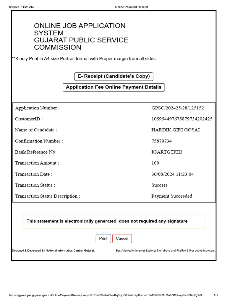 Hardik STI Online Payment Receipt | PDF