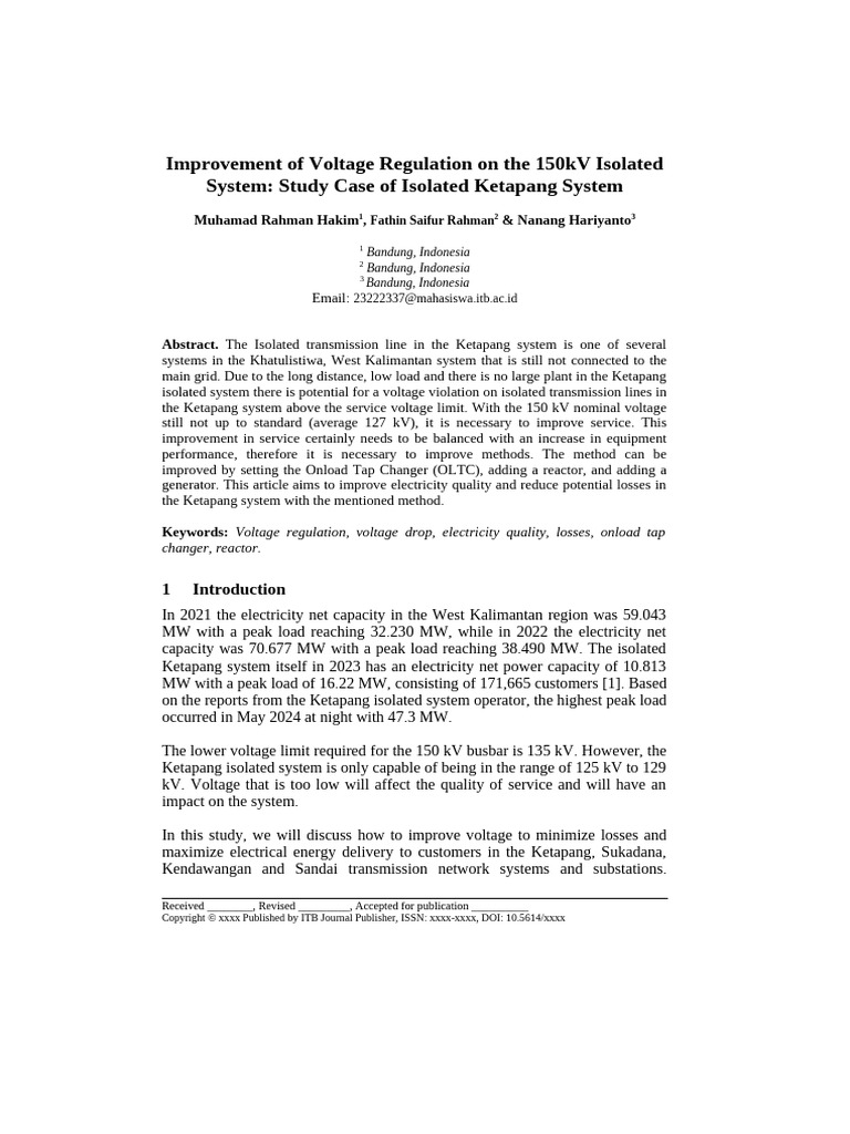 IGSC 2024 Improvement of Voltage Regulation On The 150kV Isolated System Study Case of Isolated ...