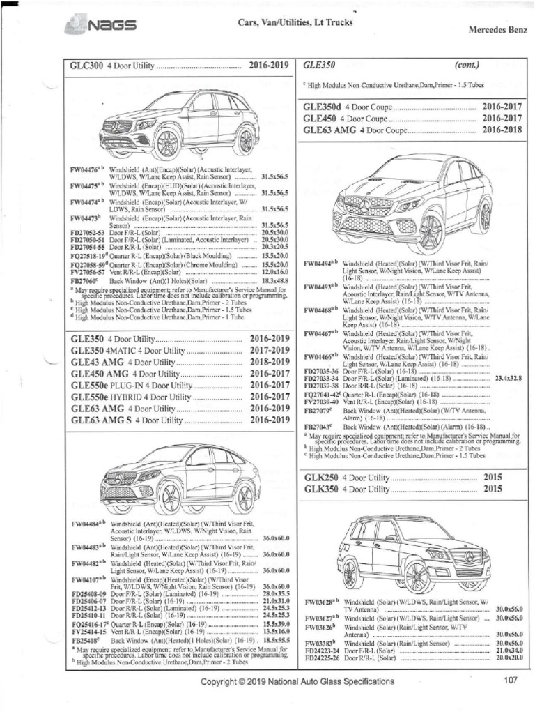 2019 National Auto Glass Specs | PDF | Motor Vehicle | Automotive ...