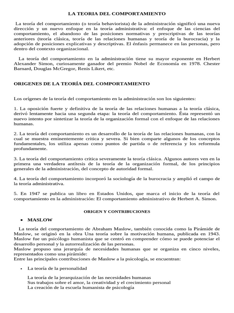 La Teoria Del Comportamiento | PDF | Liderazgo | Sicología