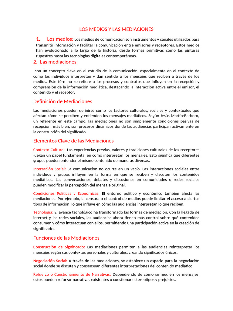 LOS MEDIOS Y LAS MEDIACIONES | PDF | Comunicación | Internet