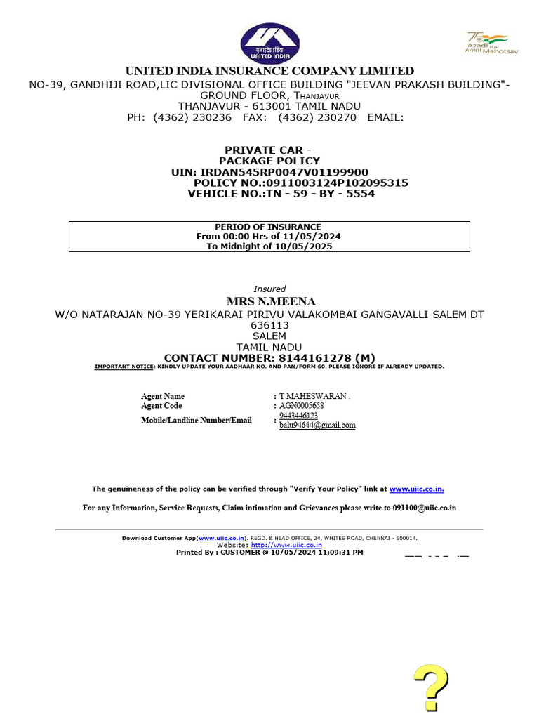 Tn59by5554 - Policy Copy | PDF | Indemnity | Insurance