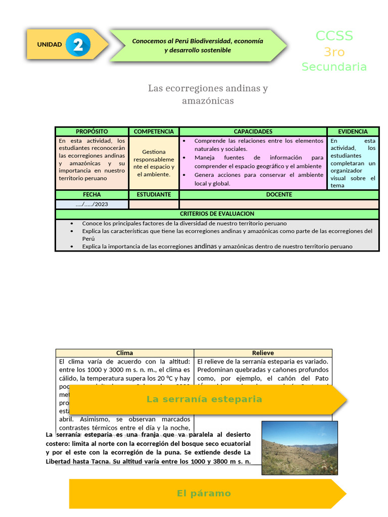 FICHA DE ACTIVIDAD CCSS 3°-SEMANA 2 | PDF | Clima | Sabana