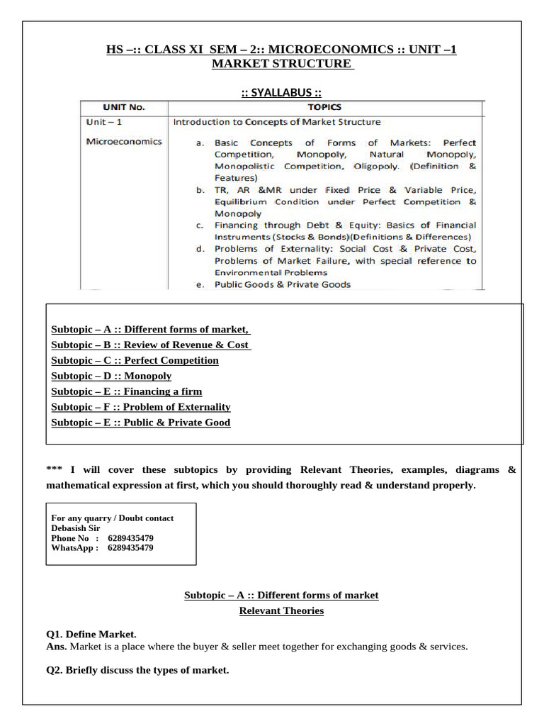 HS - XI.Diff Types of Market | PDF | Market (Economics) | Monopoly