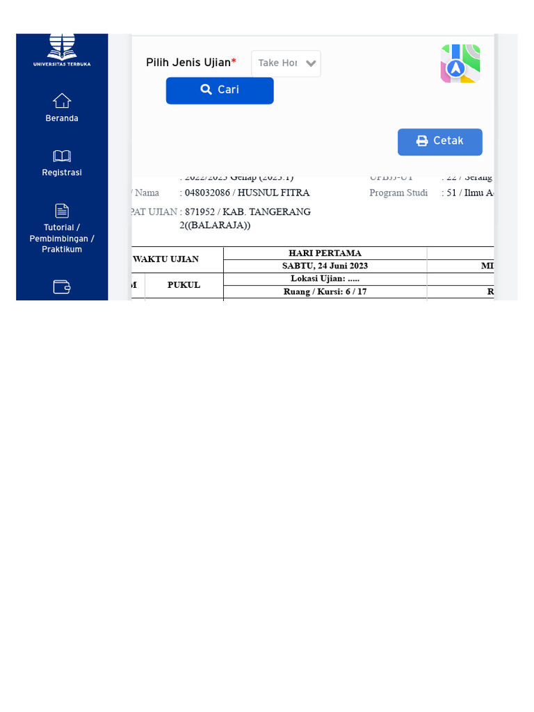 Https:/admisi Sia - Ut.ac - Id/dashboard/tugas Ujian/cetak Kartu Tanda Peser 2 | PDF