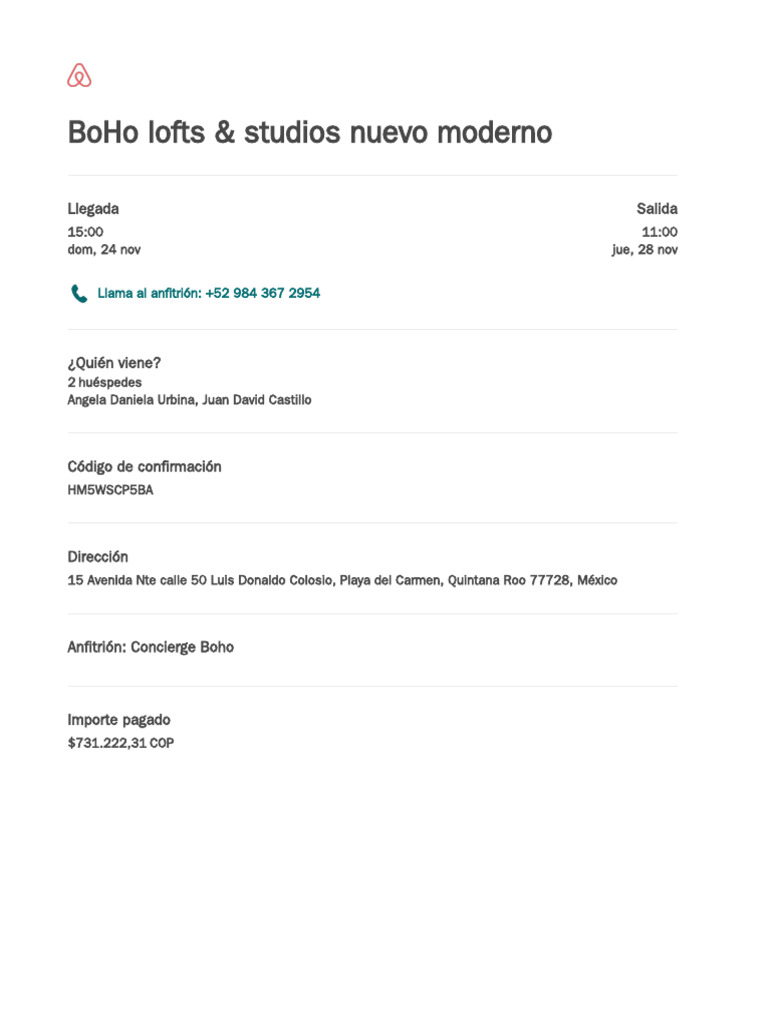 Boho Lofts & Studios Nuevo Moderno: Llegada Salida | PDF