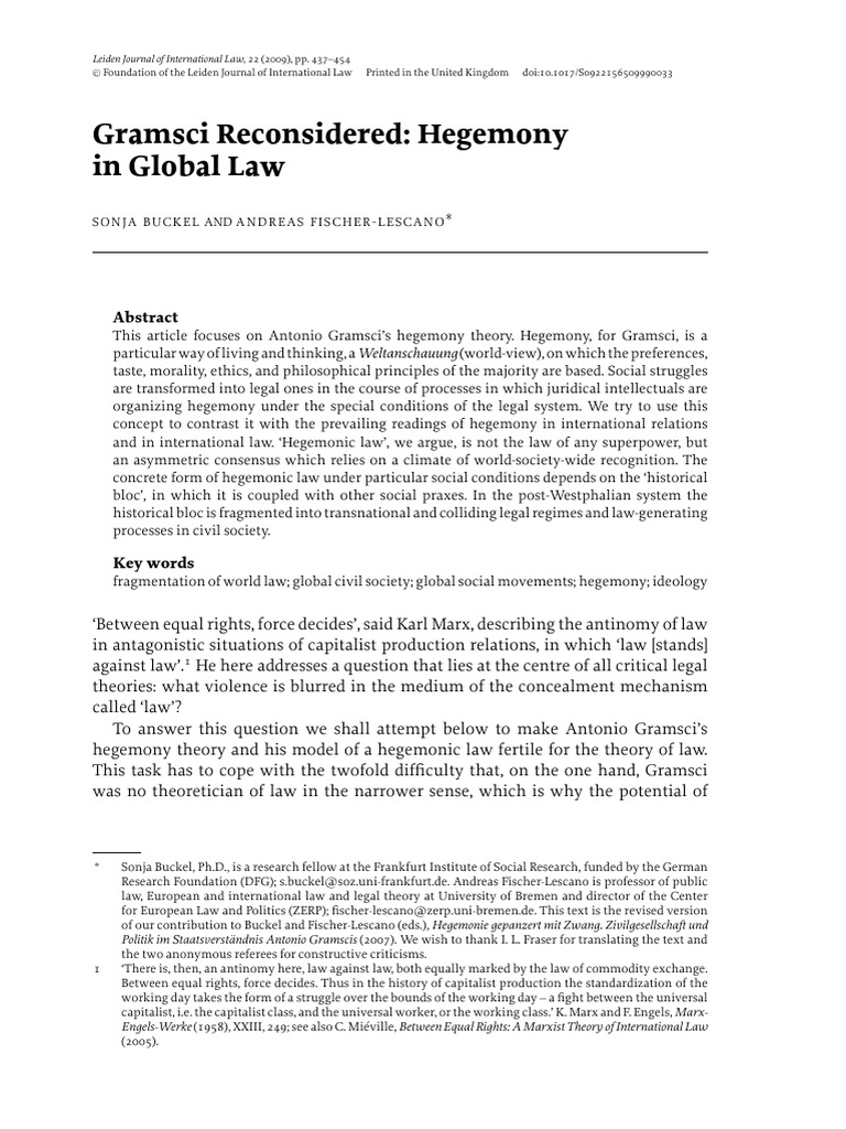 Global Law & Gramsci's Hegemony | PDF | Ideologies | Hegemony