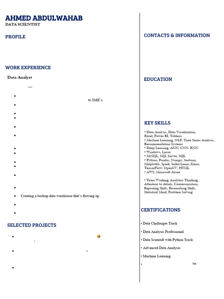 Ahmed Gamal Resume2 | PDF | Data | Data Science