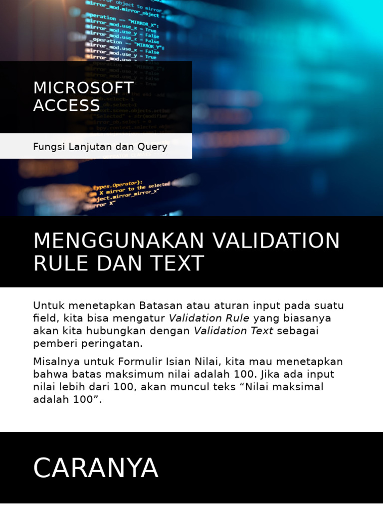 Fungsi Lanjutan Dan Query Dalam Microsoft Access | PDF