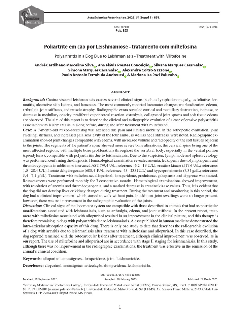 Poliartrite em Cão Por Leishmaniose - Tratamento Com Miltefosina | PDF ...